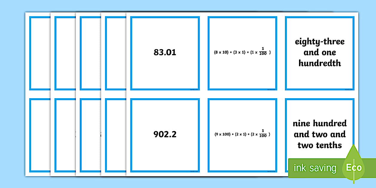 Decimals Number Forms Matching Cards - Math Resource