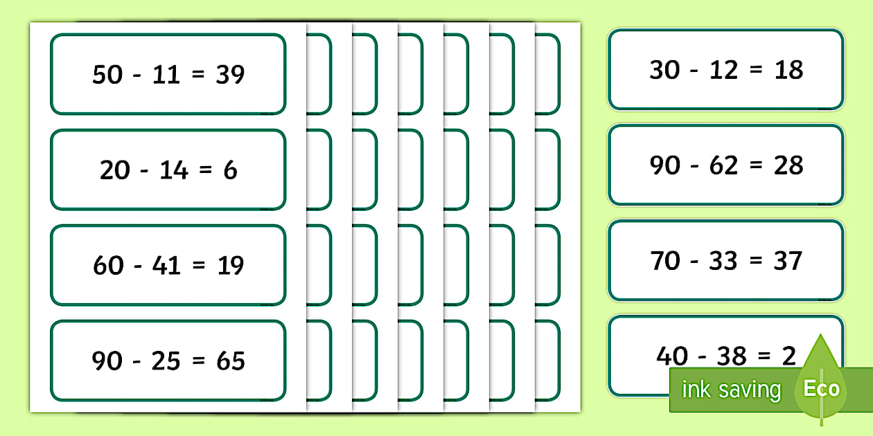 Subtracting a 2-Digit Number from a Multiple of 10 Challenge Cards
