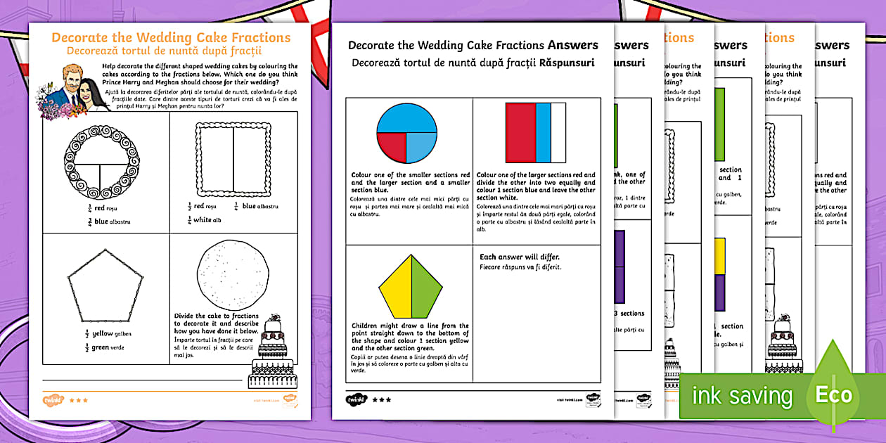 KS1 Royal Wedding Decorate the Wedding Cake Fractions Worksheet