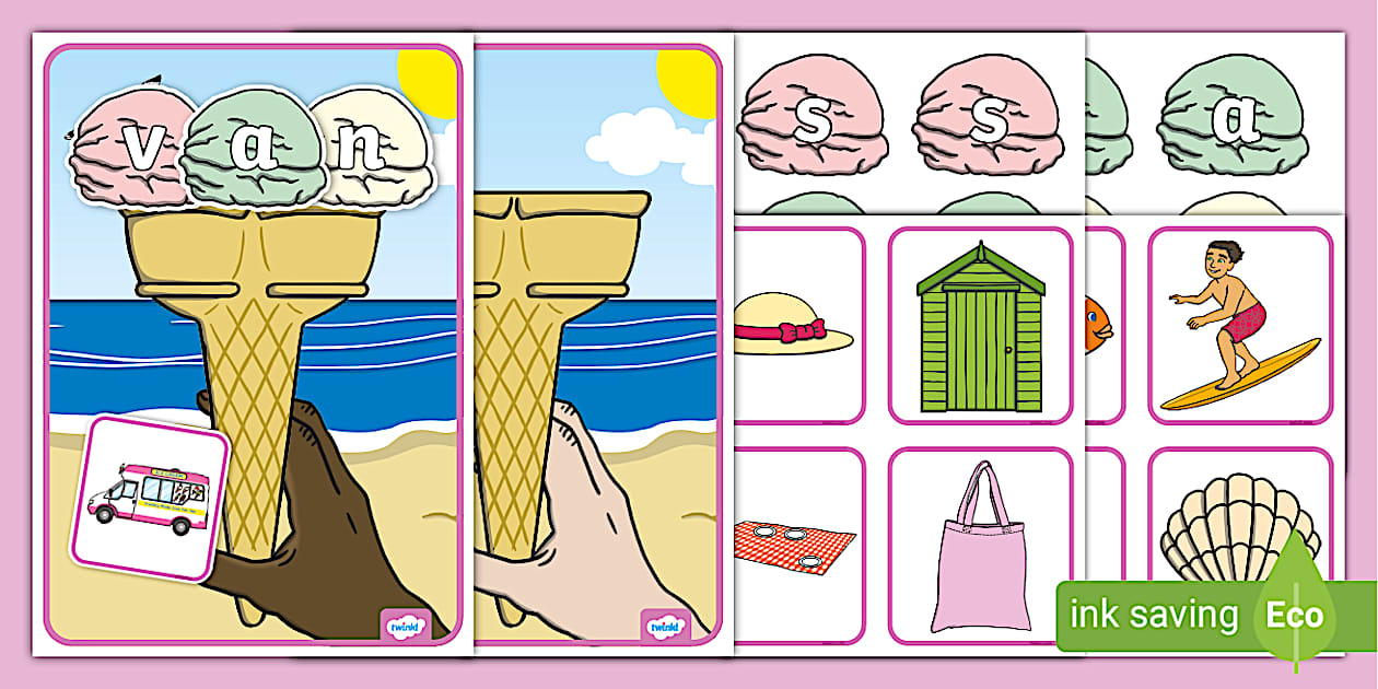 Phase 2 and 3 Ice Cream Word Building Activity - Twinkl