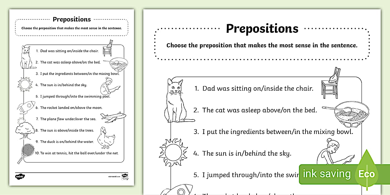 Choose the Prepositions Worksheet (teacher made) - Twinkl