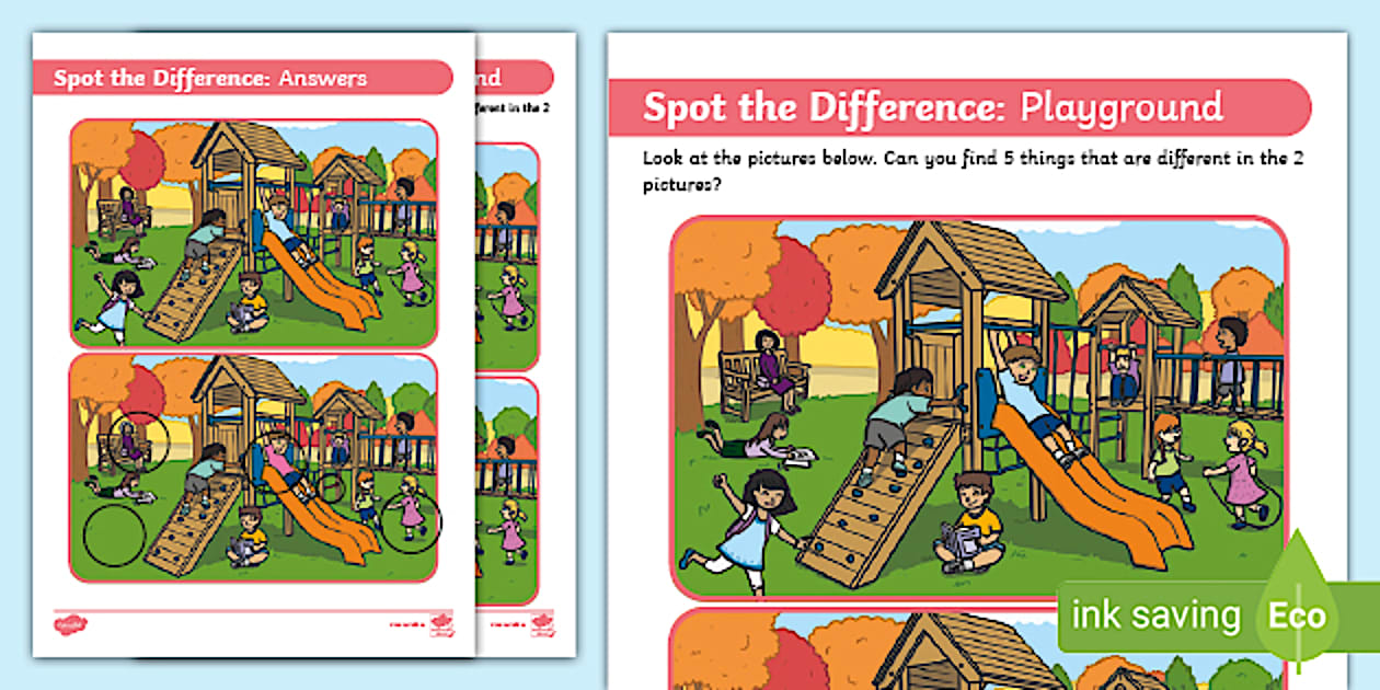 Black and White Spot the Difference Playground Activity Sheet