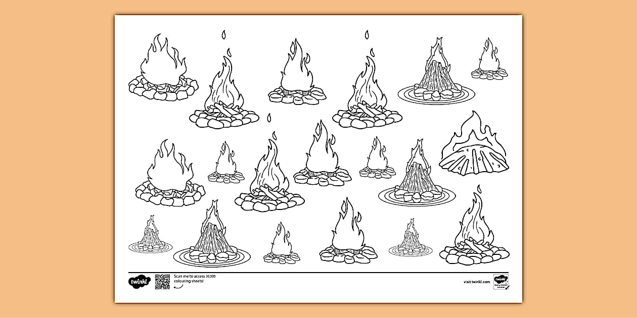 Campfire Doodle Colouring Page (Teacher-Made) - Twinkl