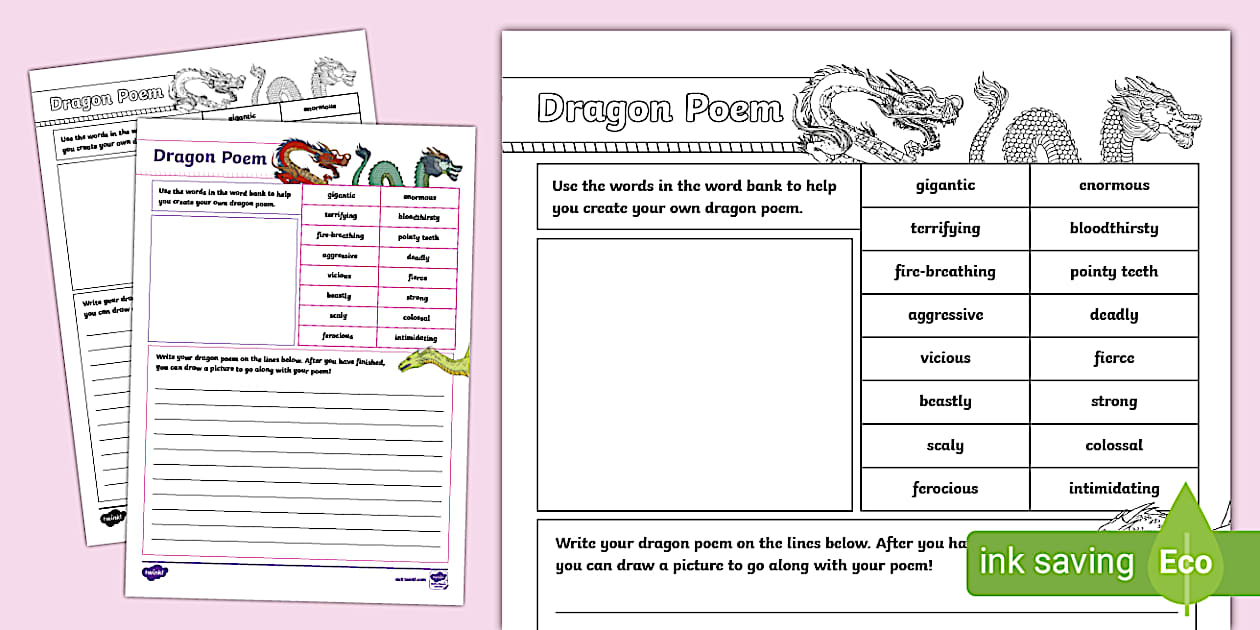 Dragon Poem Writing Template (teacher made) - Twinkl