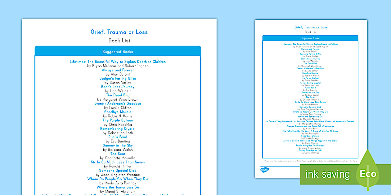 Black and White Grieving Through Tragedy Book List - Twinkl