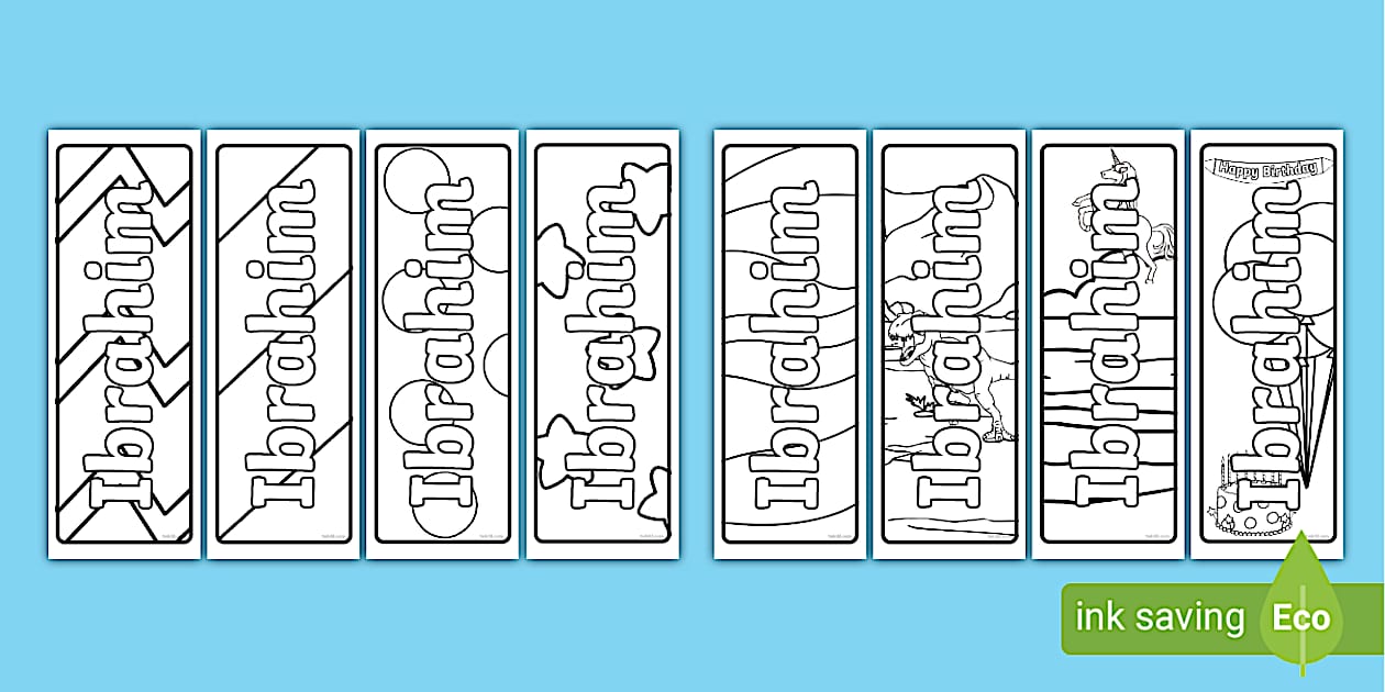 Ibrahim Name Simple Colouring Bookmarks (teacher made)