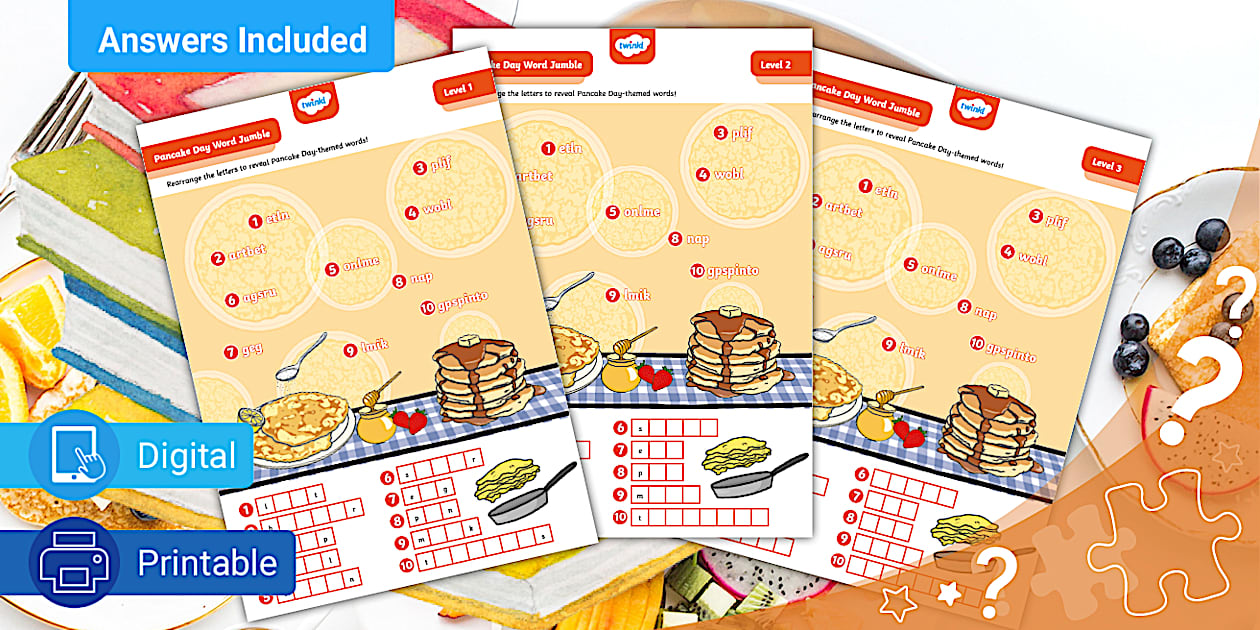 Pancake Day Word Jumble - AL - Twinkl - Kids Puzzles