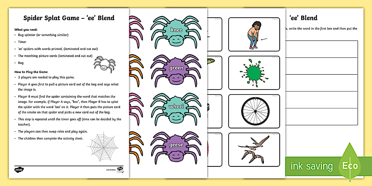 Spider Splat 'ee' Game (teacher made) - Twinkl