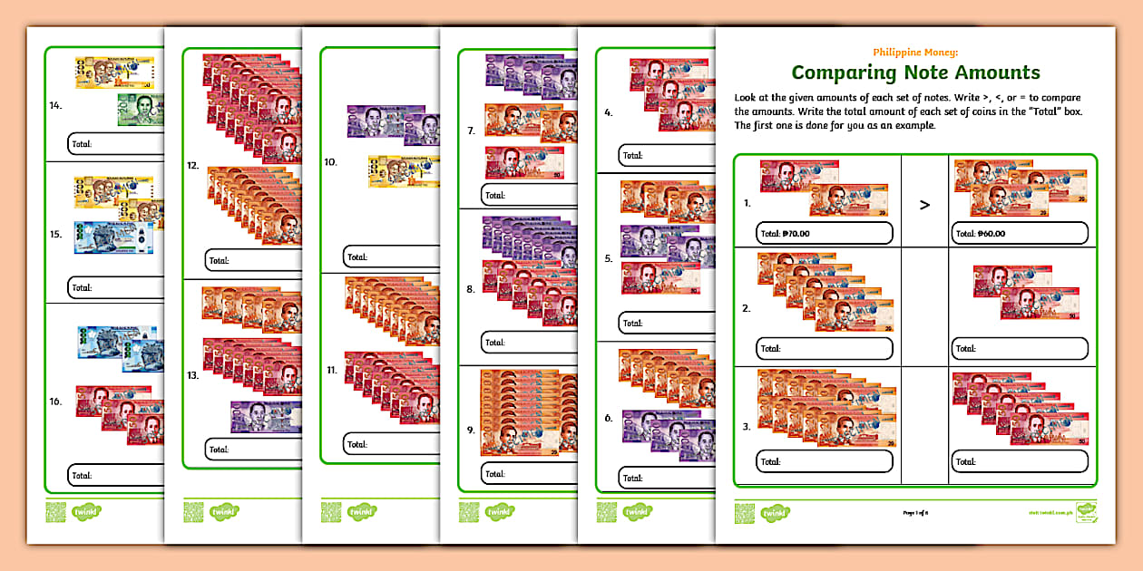 Philippine Money: Comparing Note Amounts | Grade 1 | Twinkl
