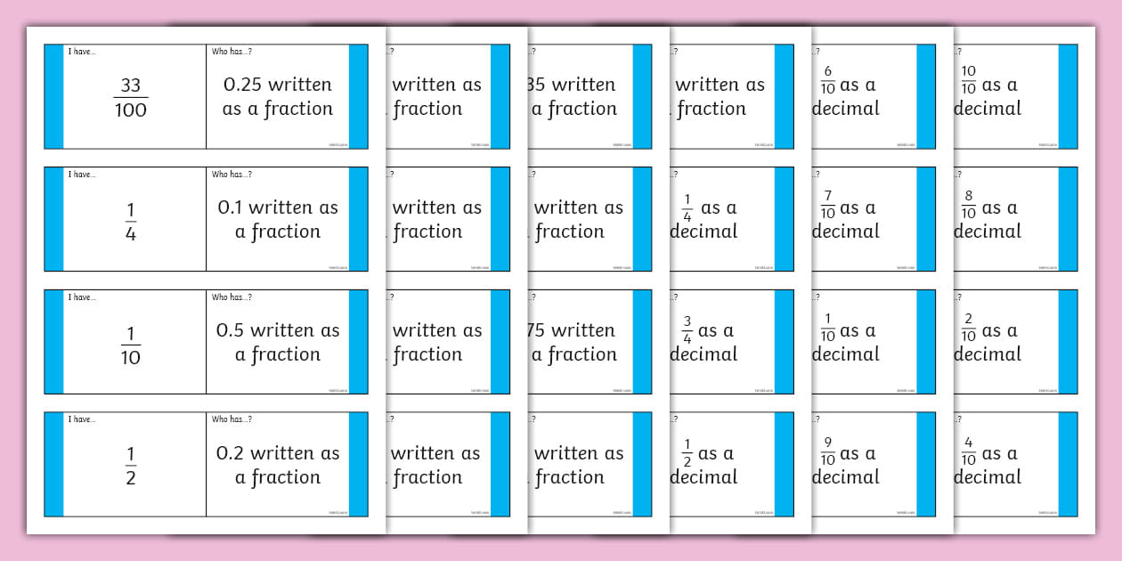 👉 KS2 Maths Converting Decimals and Fractions Loop Cards Maths Game