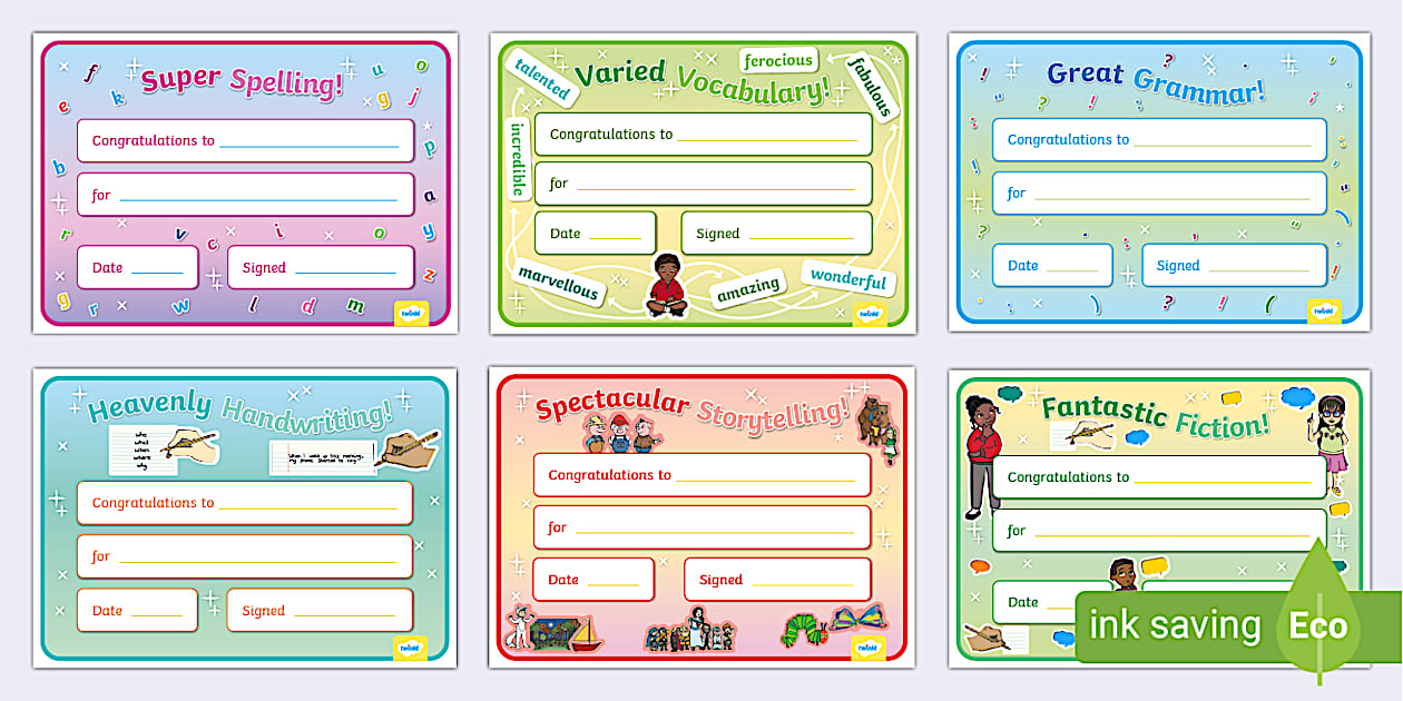 Writing Award Certificates - Twinkl KS1 - English - Literacy