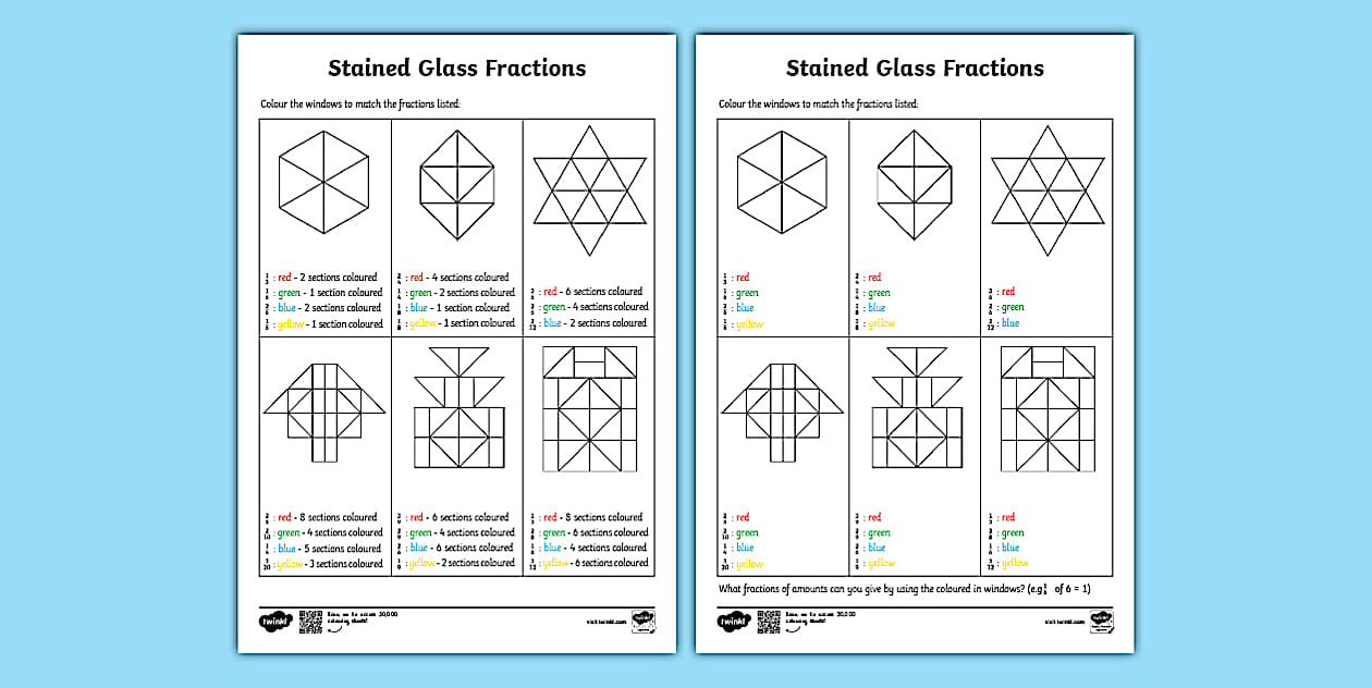 Colouring Non-Unit Fractions of Shapes Worksheet / Worksheets