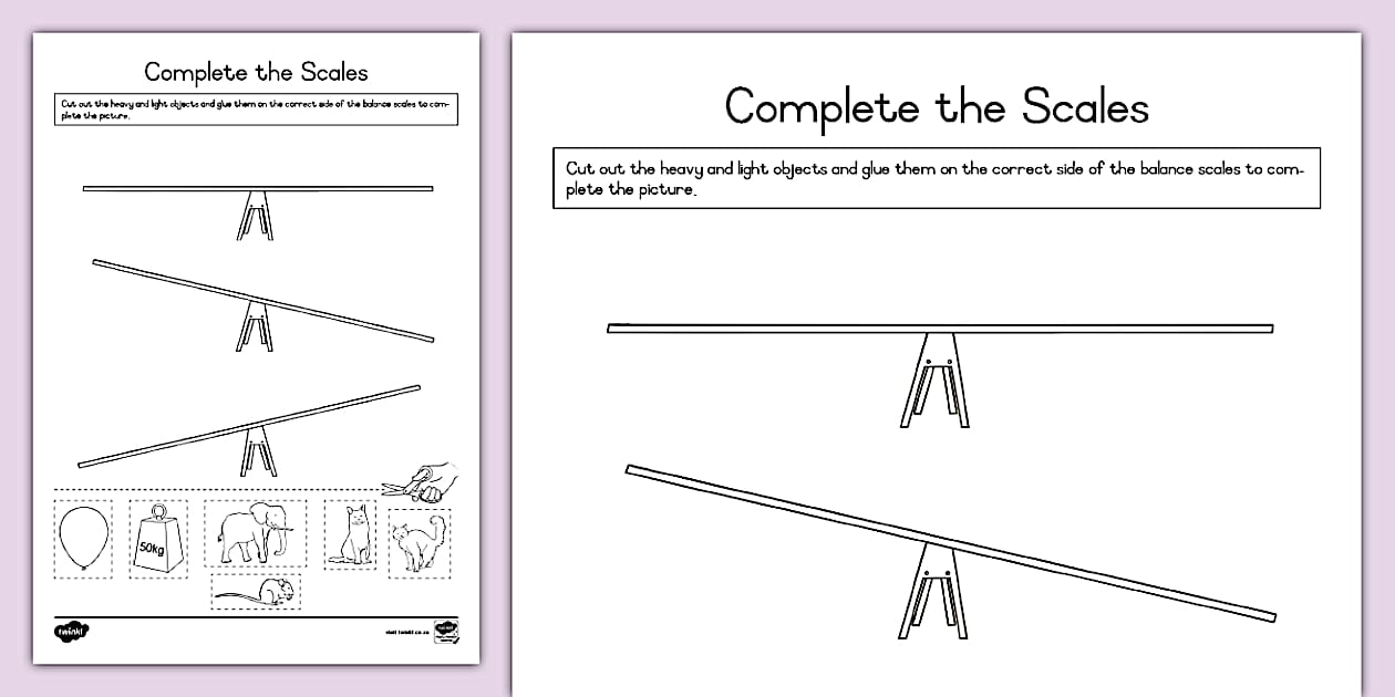 Grade 1 Mathematics: Complete the Scales Activity Sheet