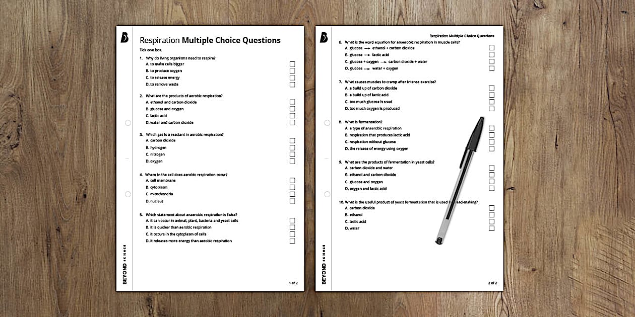 KS3 Respiration Multiple Choice Questions (teacher made)