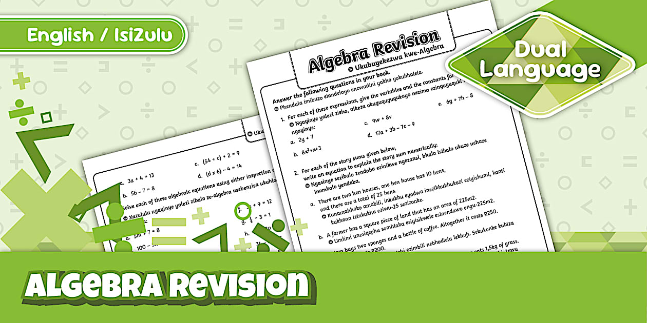 Grade 7 Maths Algebra Revision – Worksheet – IsiZulu/English