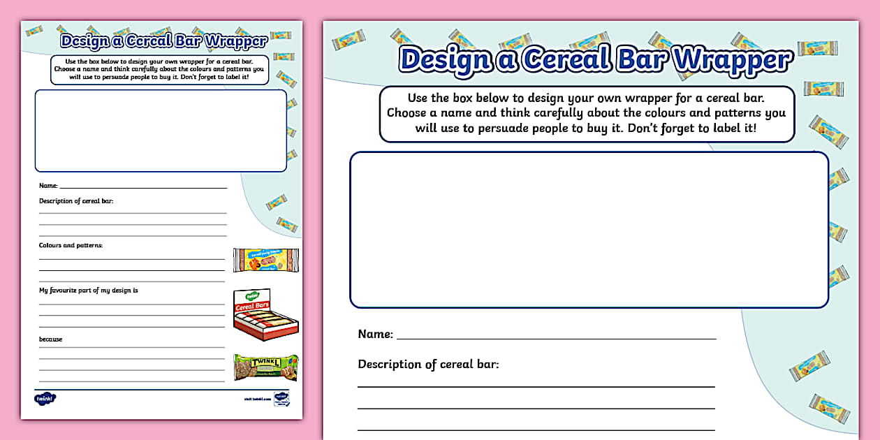 Design a Cereal Bar Worksheet (teacher made) - Twinkl