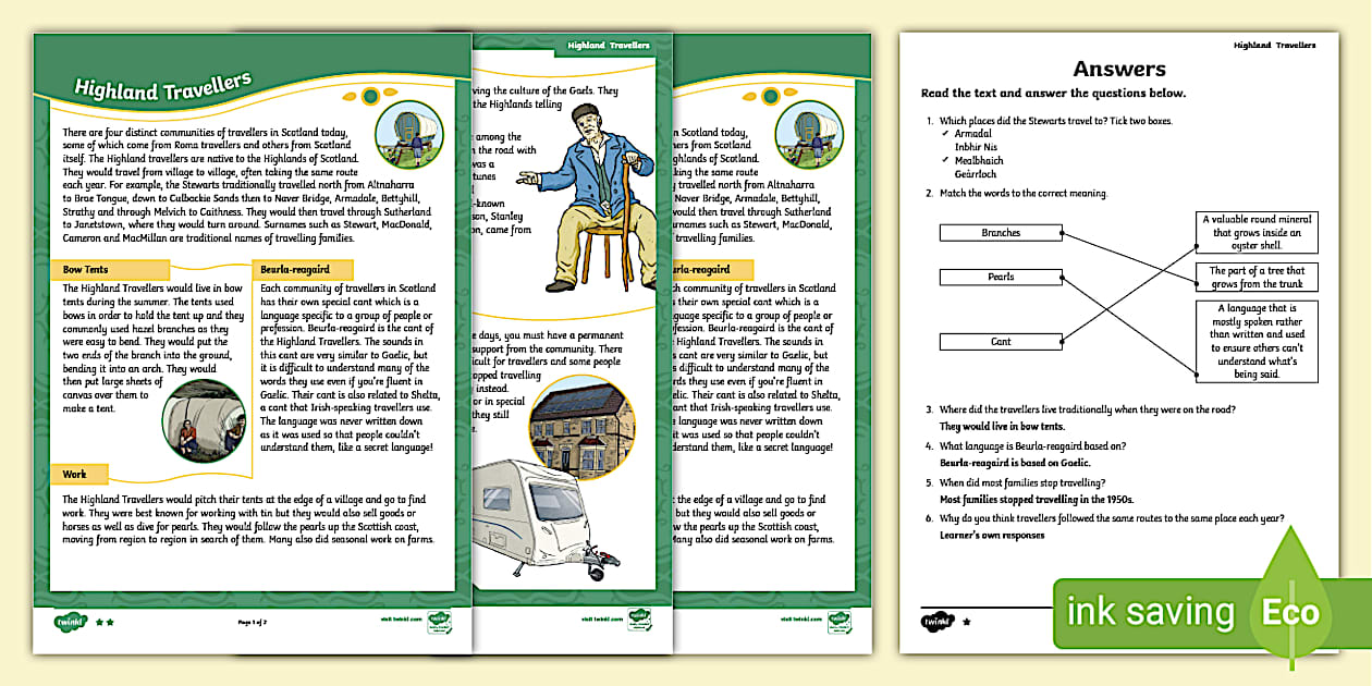 Highland Travellers Differentiated Reading Comprehension