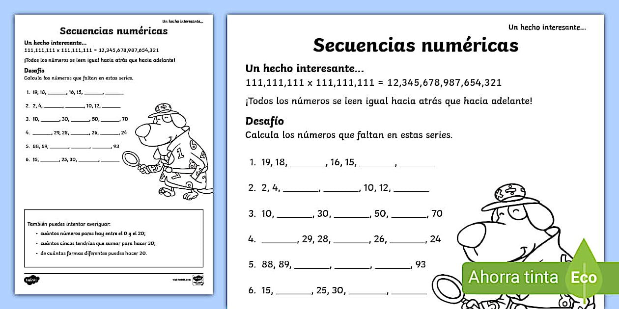 Ficha de actividad: Series numéricas - Twinkl