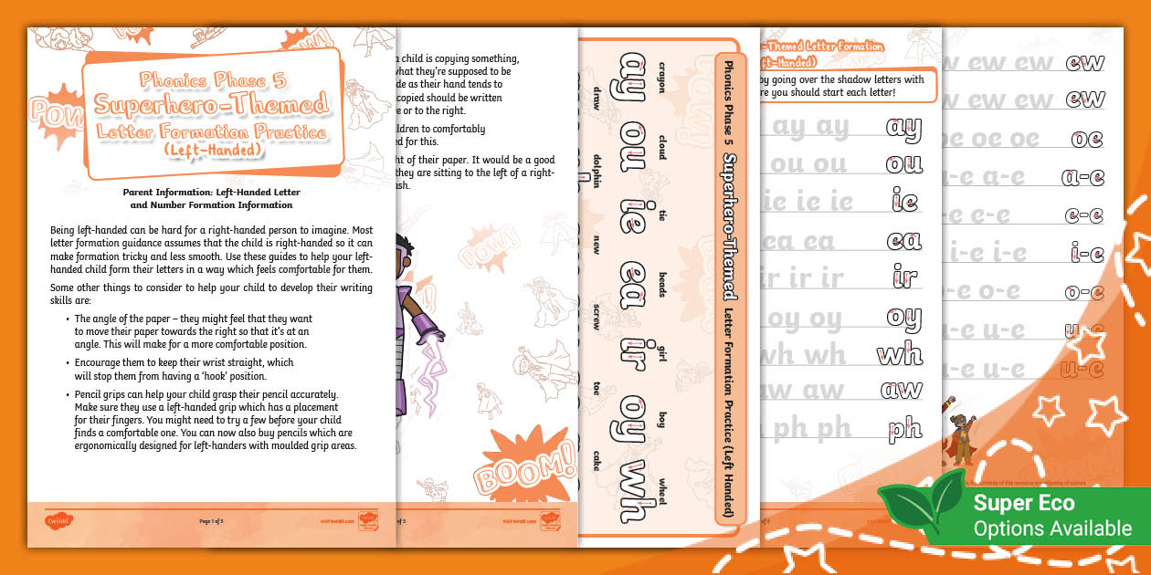 Phonics Phase 5 Superhero Letter Formation (Left-Handed)