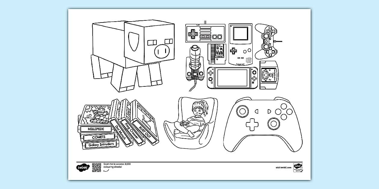 Gaming Doodle Colouring Page (teacher made) - Twinkl