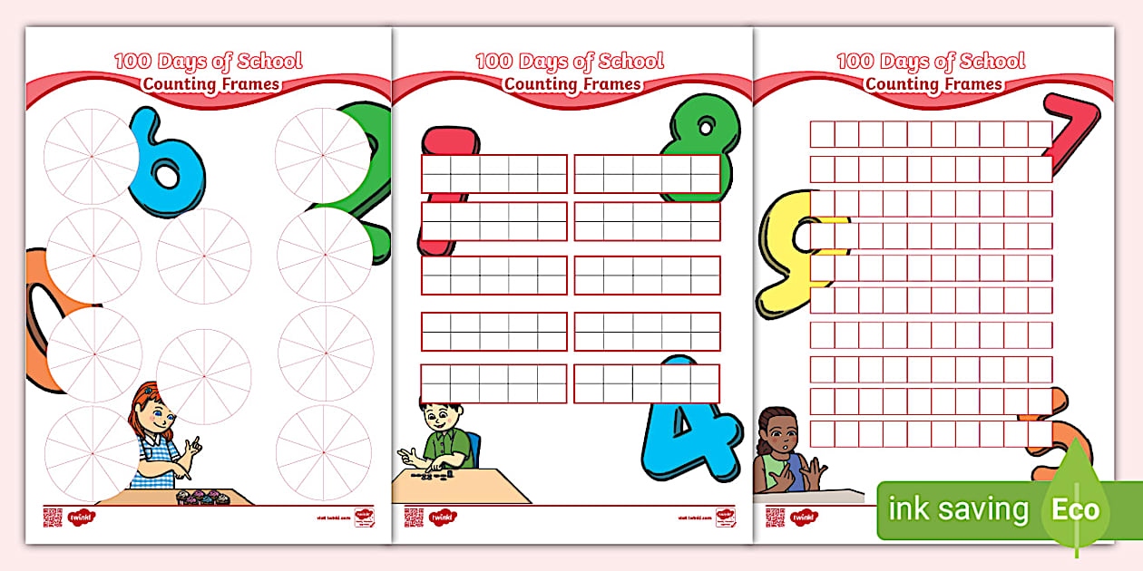 100 Days of School - Counting Frames (teacher made) - Twinkl