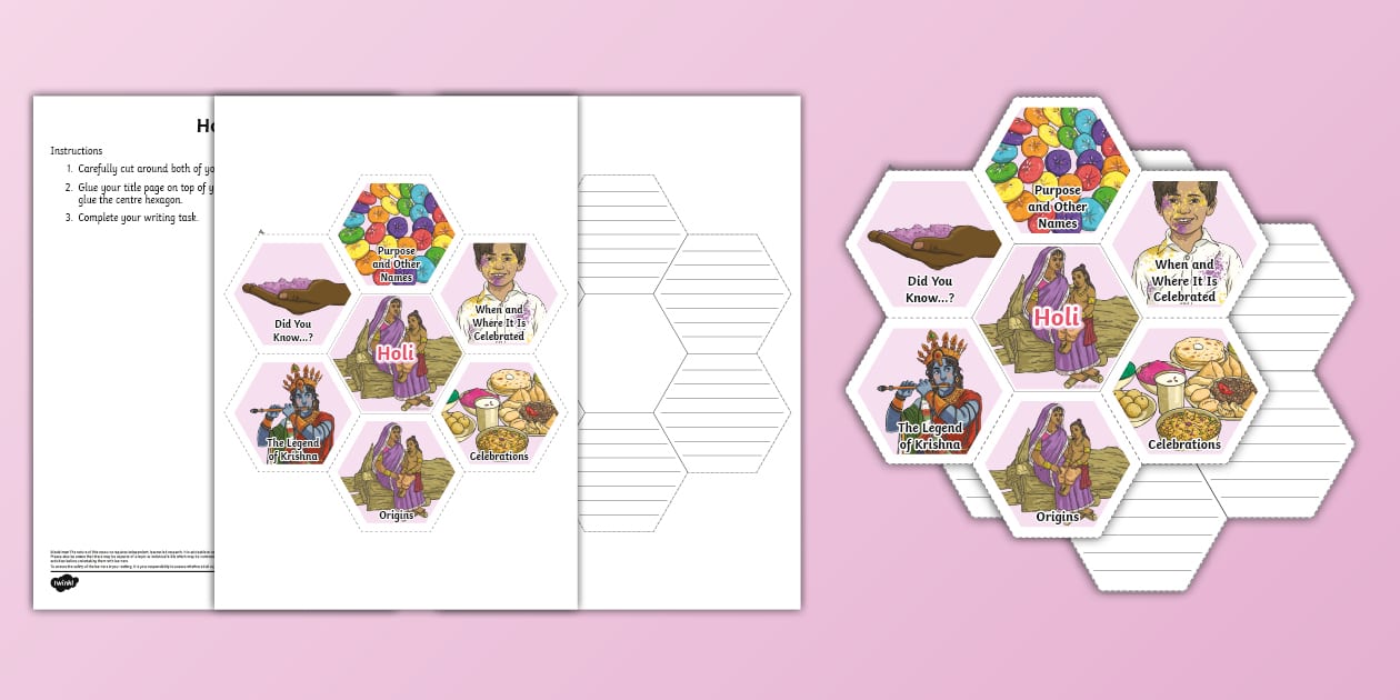 Holi Festival Hexagon Template - Twinkl RE - Twinkl