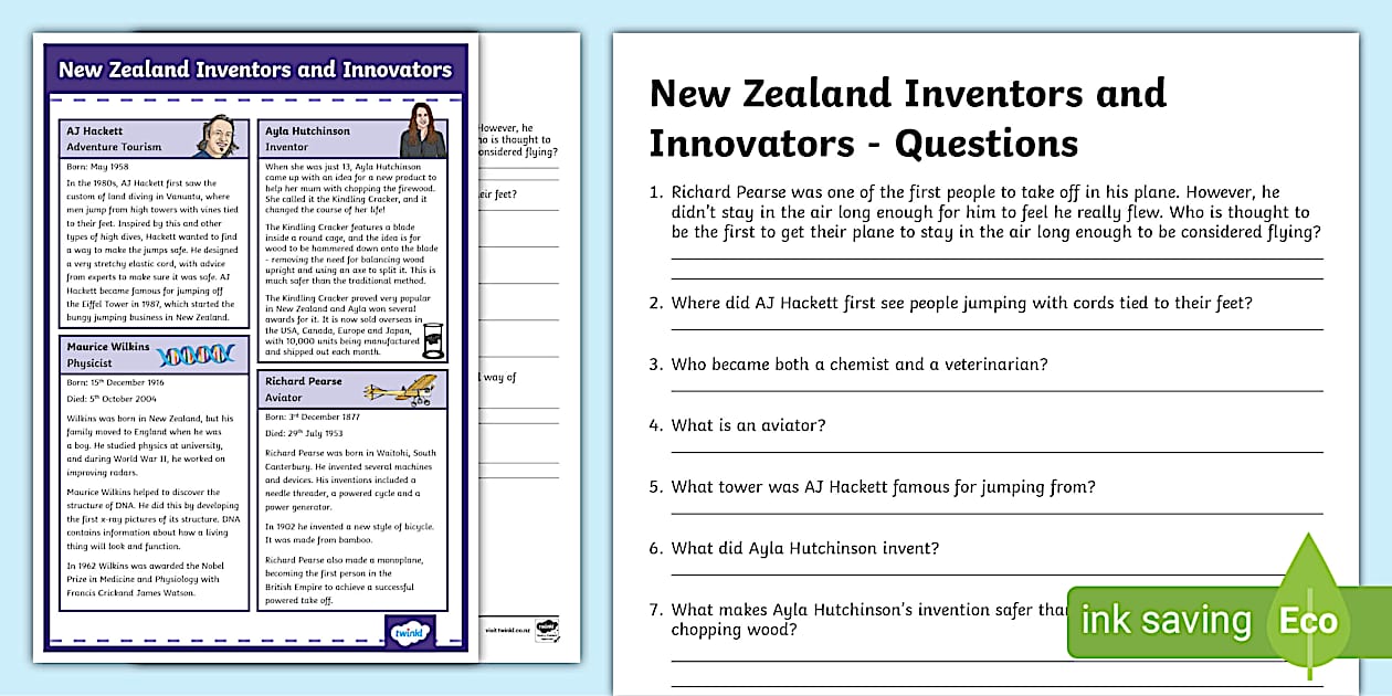 New Zealand Inventors and Innovators Mat Two (teacher made)