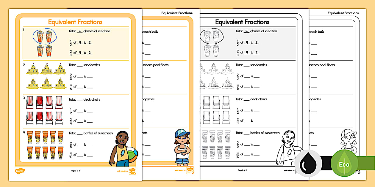 Summer Themed Equivalent Fractions Activity (Teacher-Made)