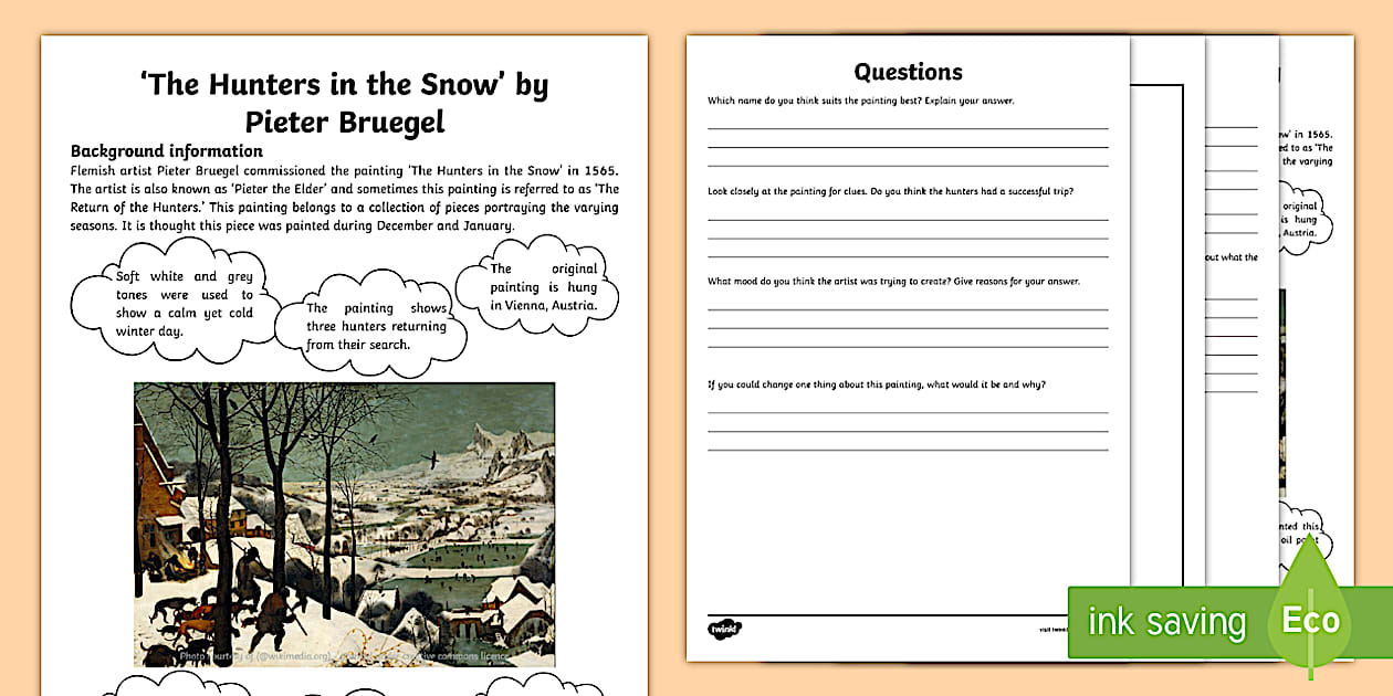 The Hunters in the Snow by Pieter Bruegel Art Appreciation Worksheet