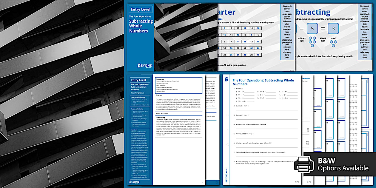 👉 Subtracting Whole Numbers | KS4 Entry Lesson Pack | Beyond
