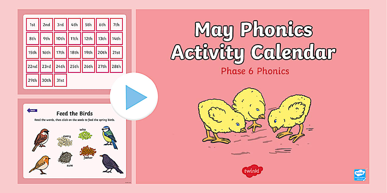 Phase 6 Phonics - Activity Calendar PPT - May - KS1 - Twinkl