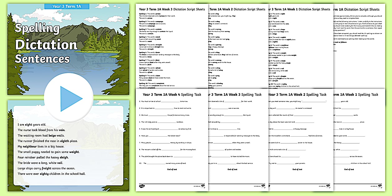 Year 3 Term 1A Spelling Dictation Sentences Activity Pack