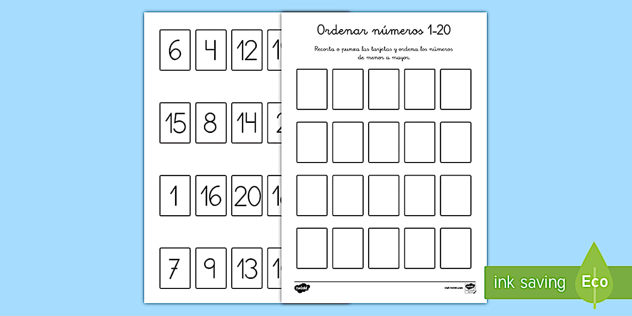Ficha de actividad: Ordenar números - 1-20 - Twinkl