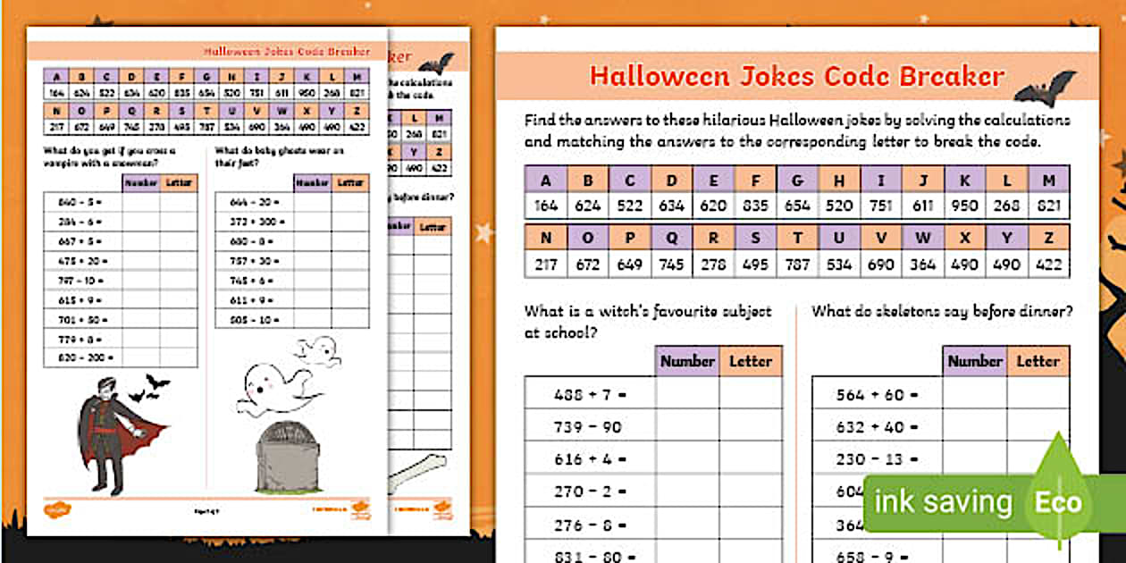 👉 Halloween Maths Joke and Riddles Code Breaker - Twinkl