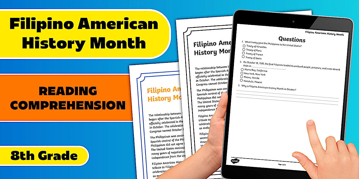Eighth Grade Filipino American History Month Reading Passage Comprehension