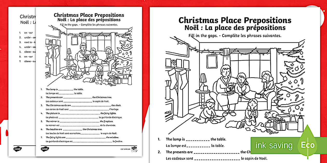 Christmas Place Prepositions Fill-in-the-Gaps Worksheet / Worksheet