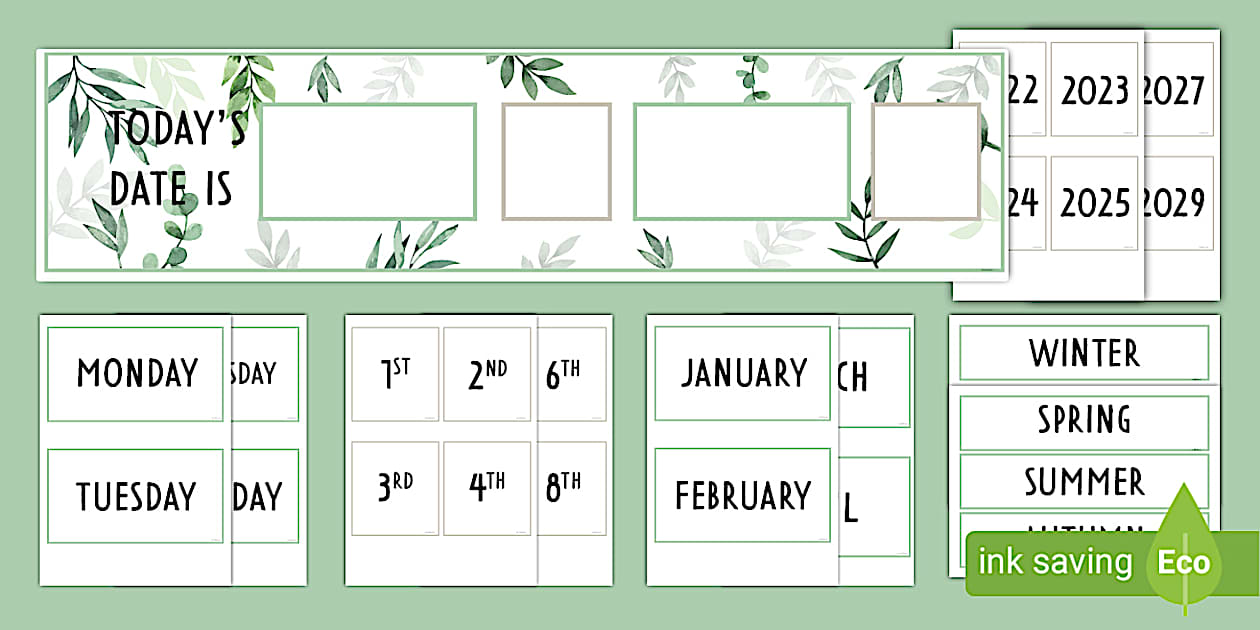 Botanical-Themed Calendar - Neutral Classroom - Twinkl