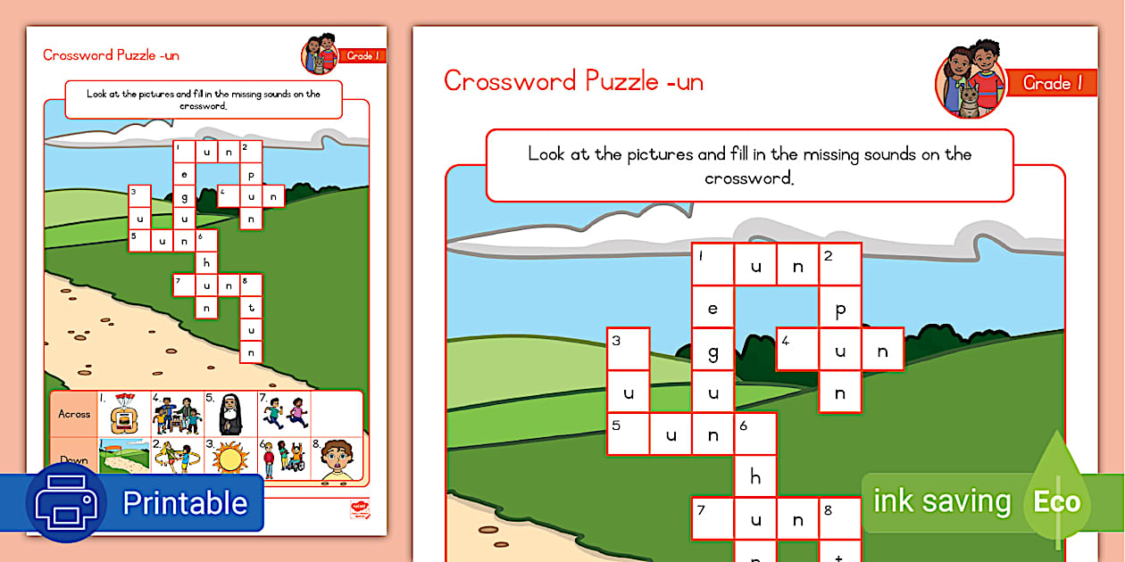 Grade 1 Phonics Crossword Puzzle -un