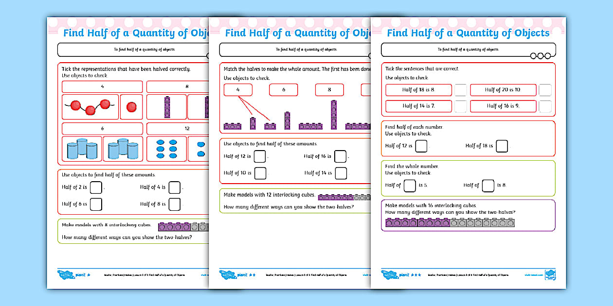 👉 Find Half of a Quantity of Objects Year 1 Fractions Activity