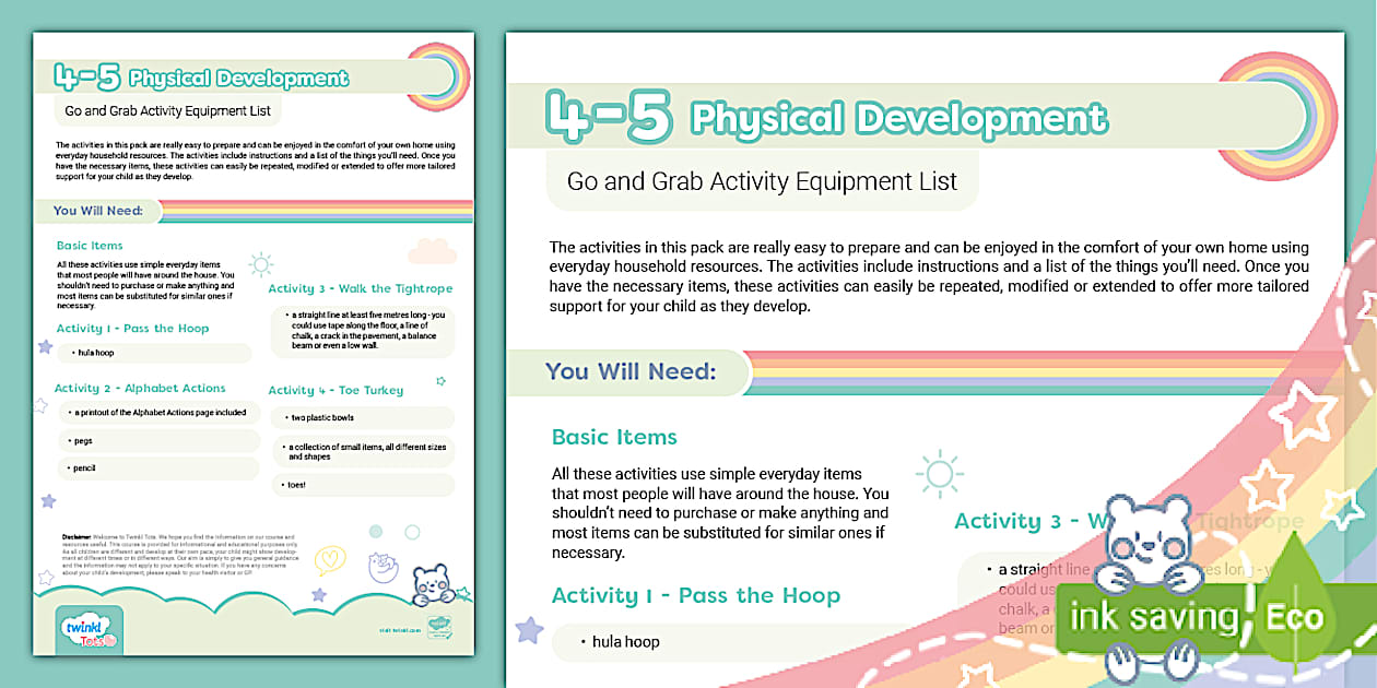 4-5 Physical Development Activity Equipment List - Twinkl
