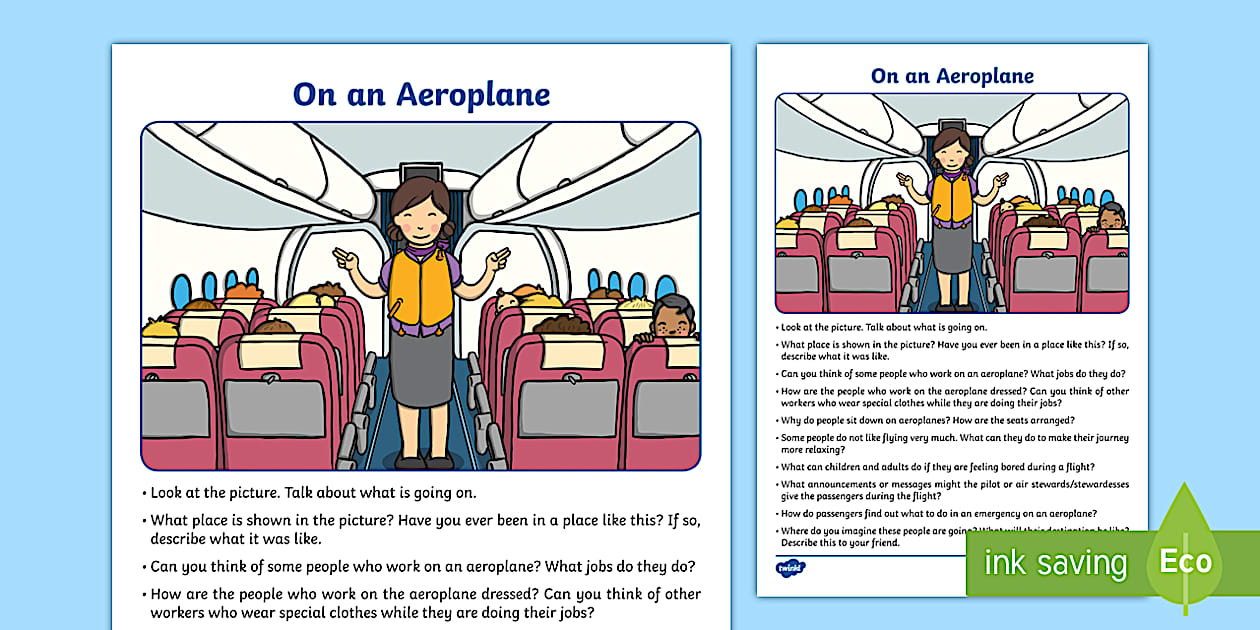 On an Airplane Oral Language Worksheet / Worksheet - Twinkl