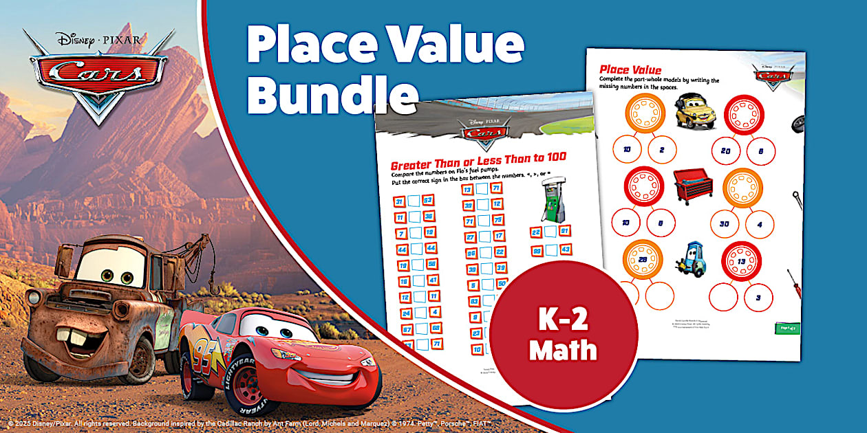 Cars: Place Value Activity Pack for K-2nd Grade - Twinkl