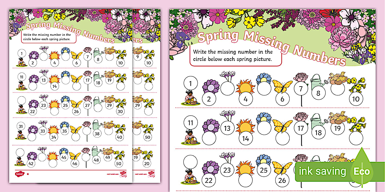 👉 Spring-Themed Missing Numbers Activity - Twinkl