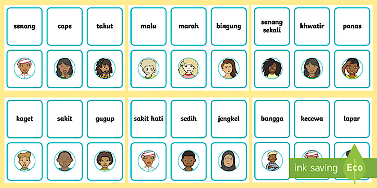 VIC Indonesian Feelings and Emotions Matching Cards - Twinkl