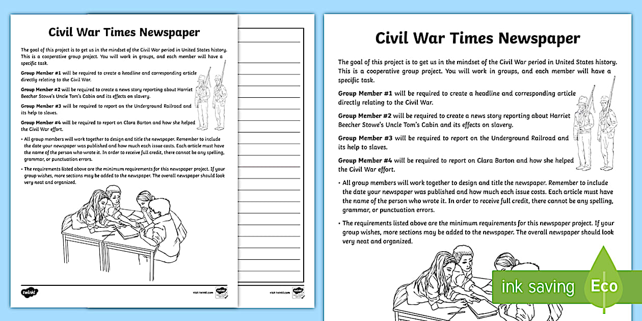 Civil War Newspaper Project for 3rd-5th Grade - Twinkl