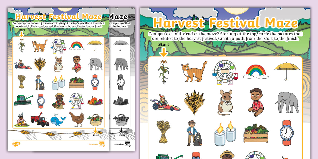 Harvest Festival Imagery Maze Worksheet (professor feito)