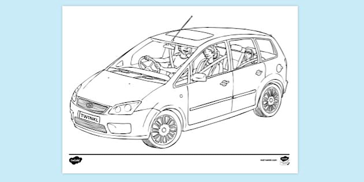Family In Car Colouring Sheet | Colouring Pages - Twinkl