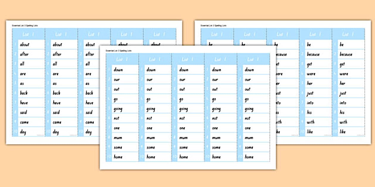 New Zealand Essential List 3 Spelling List (teacher made)