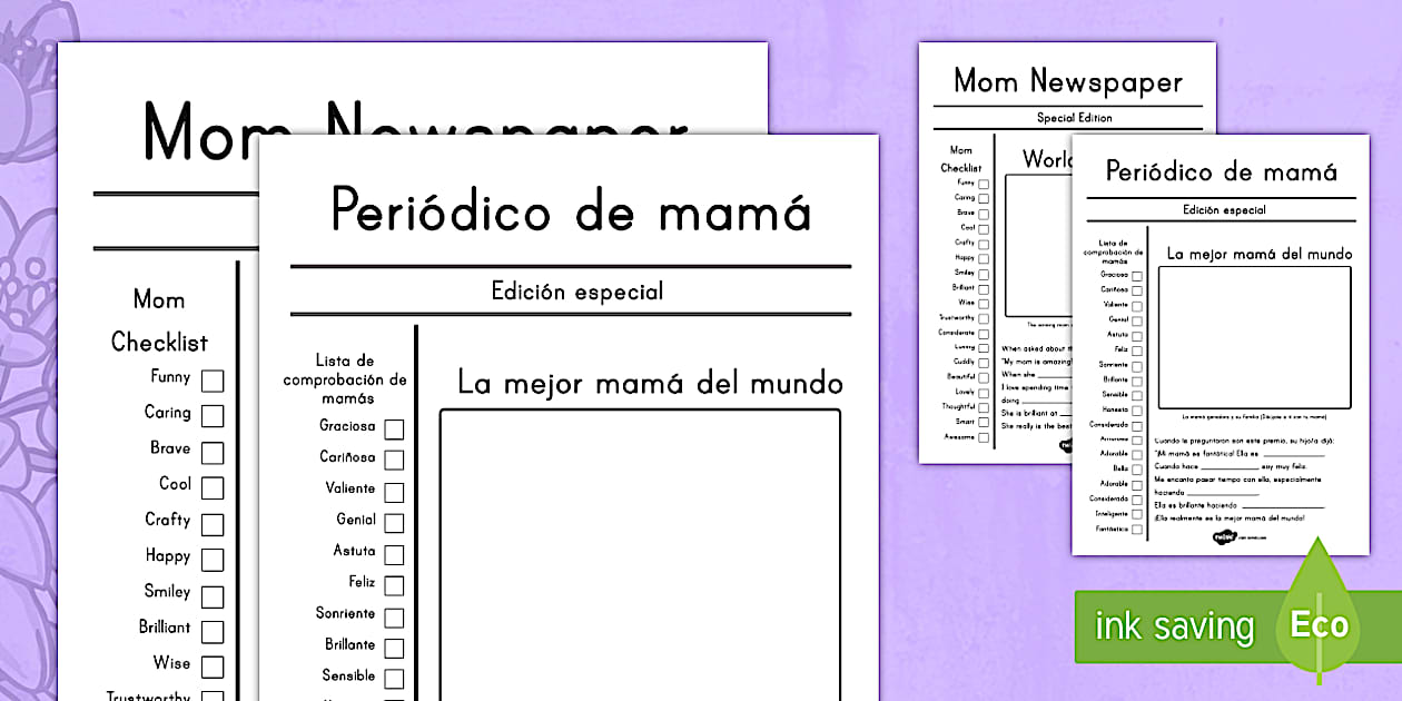 Mother's Day Newspaper English/Spanish - Mothers Day Newspaper Card ...