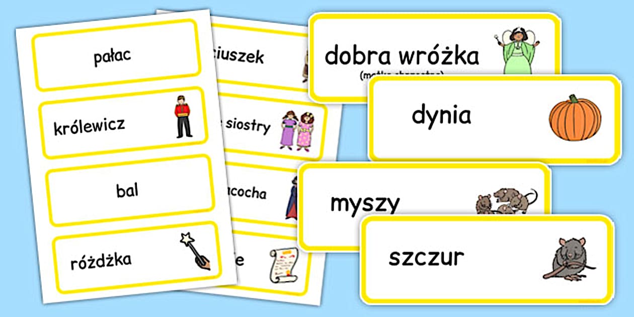Karty ze słownictwem Kopciuszek po polsku - baśnie